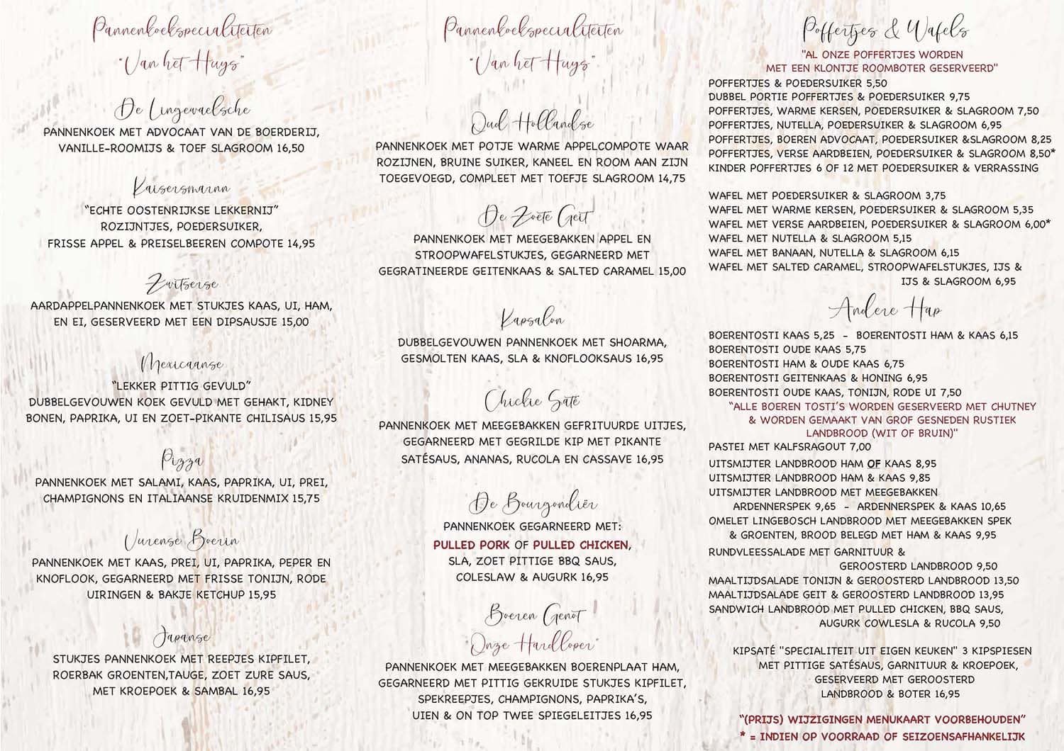 Menu - Pannenkoekenhuis Het Lingebosch